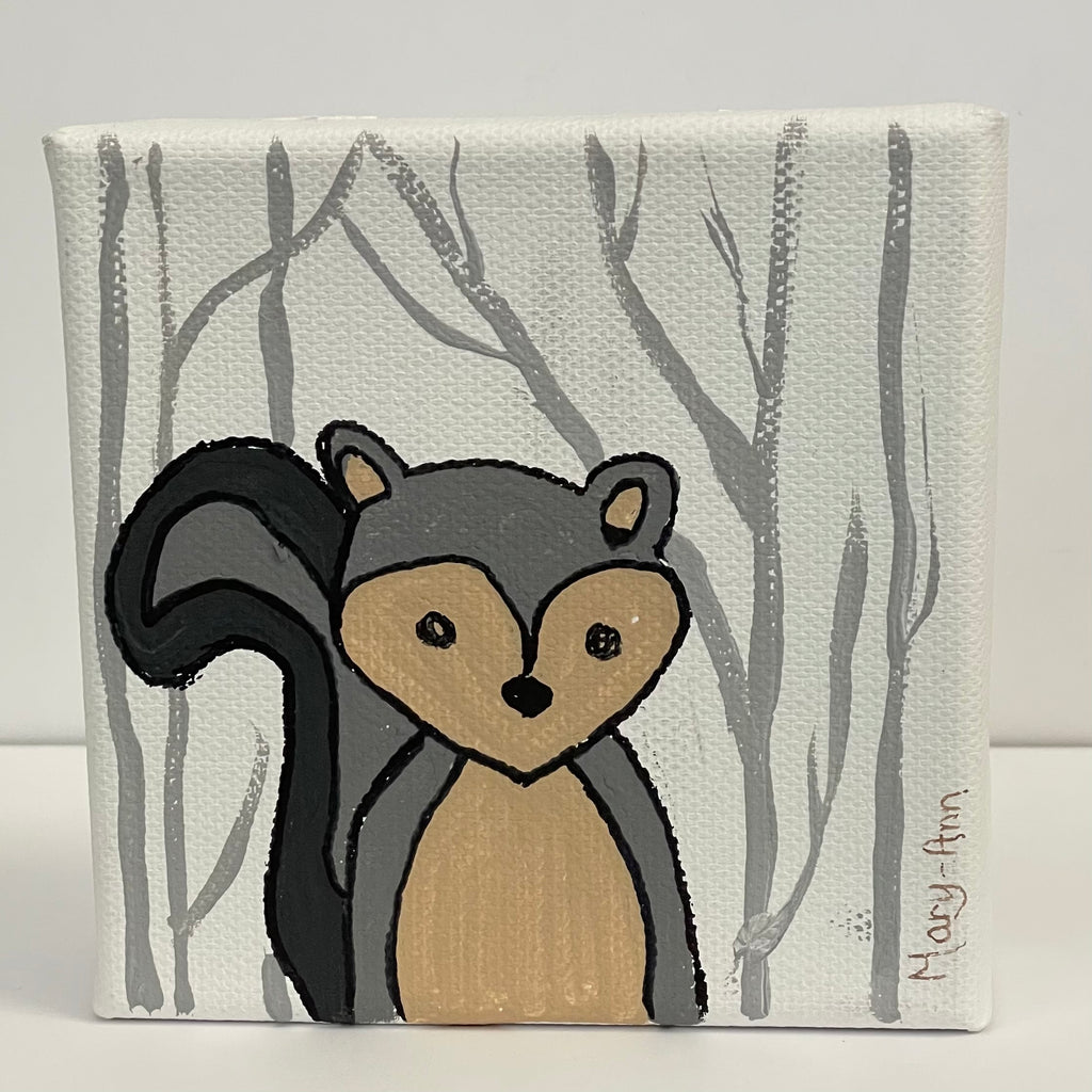 Mary-Ann Quist - Painting - Squirrel - 4" x 4" | McMillan Arts Centre