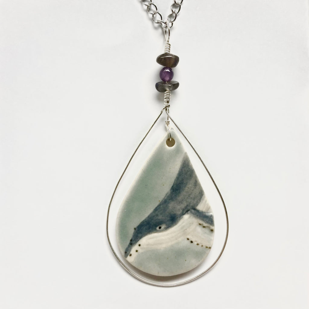 Stephanie Bergman -Pendant- Humpback whale with silver wire, 20" steel ...