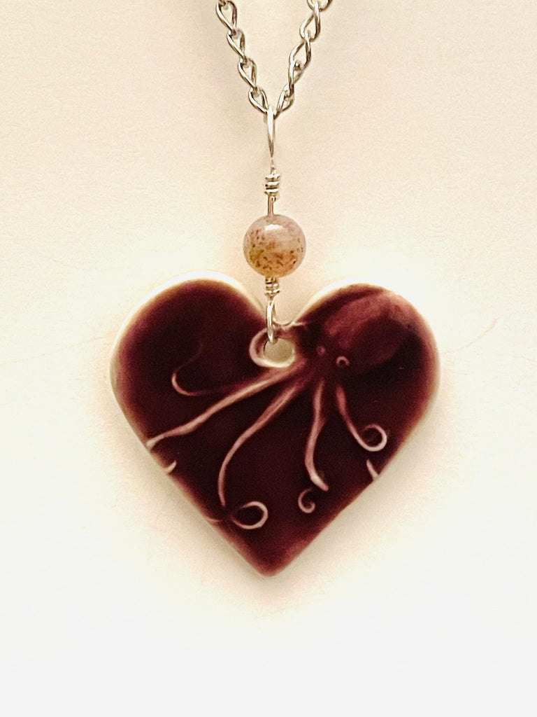 Stephanie Bergman -Pendant - Heart - Purple octopus, 20" steel chain ...